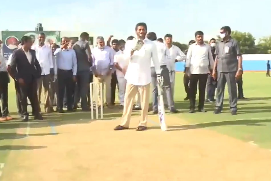 AP CM YS Jagan Mohan Reddy playing cricket at YS Rajareddy Stadium in ...